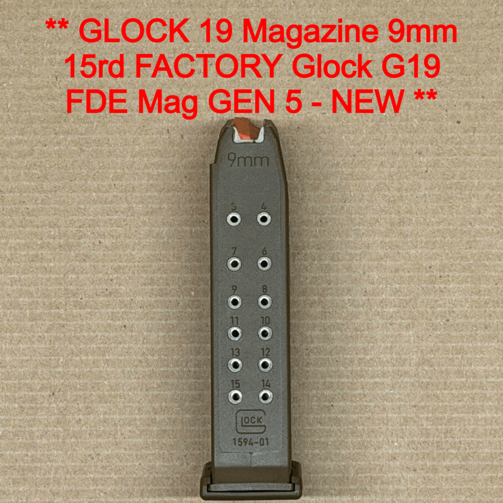 Glock 19 Gen 5 OEM 15 Round Magazine – FDE Tan Finish – 9mm Factory NEW ...